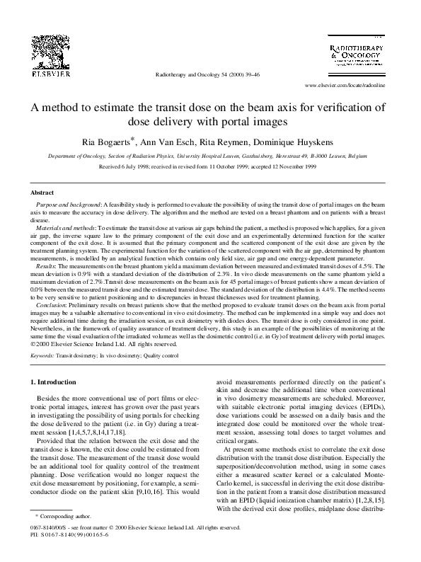 (PDF) A method to estimate the transit dose on the beam axis for ...