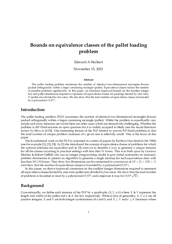 Pdf Bounds On Equivalence Classes Of The Pallet Loading Problem