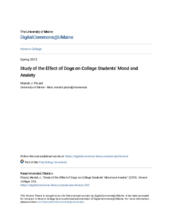 (PDF) Study of the Effect of Dogs on College Students' Mood and Anxiety