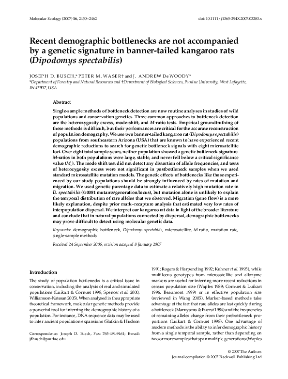 (PDF) Recent demographic bottlenecks are not accompanied by a genetic ...