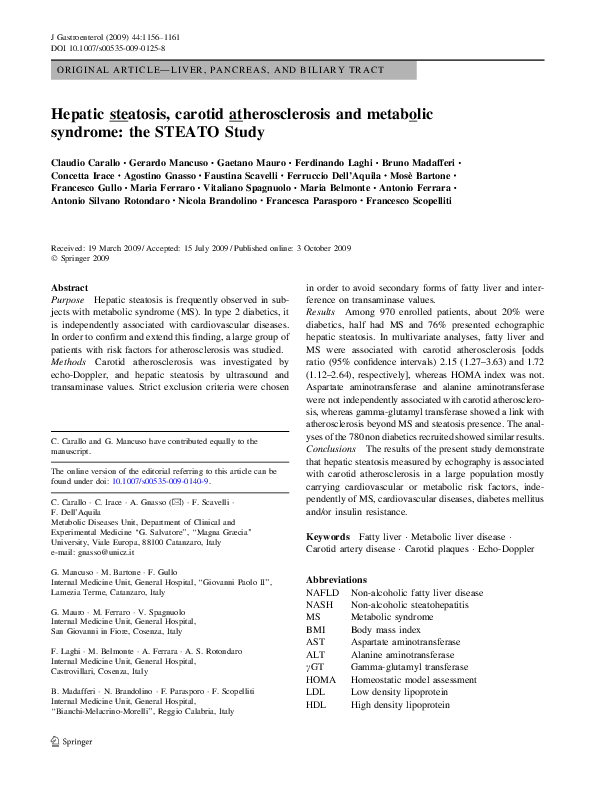 (PDF) Hepatic ste atosis, carotid at herosclerosis and metab o lic ...