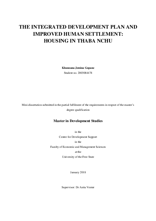 (PDF) The integrated development plan and improved human settlement ...