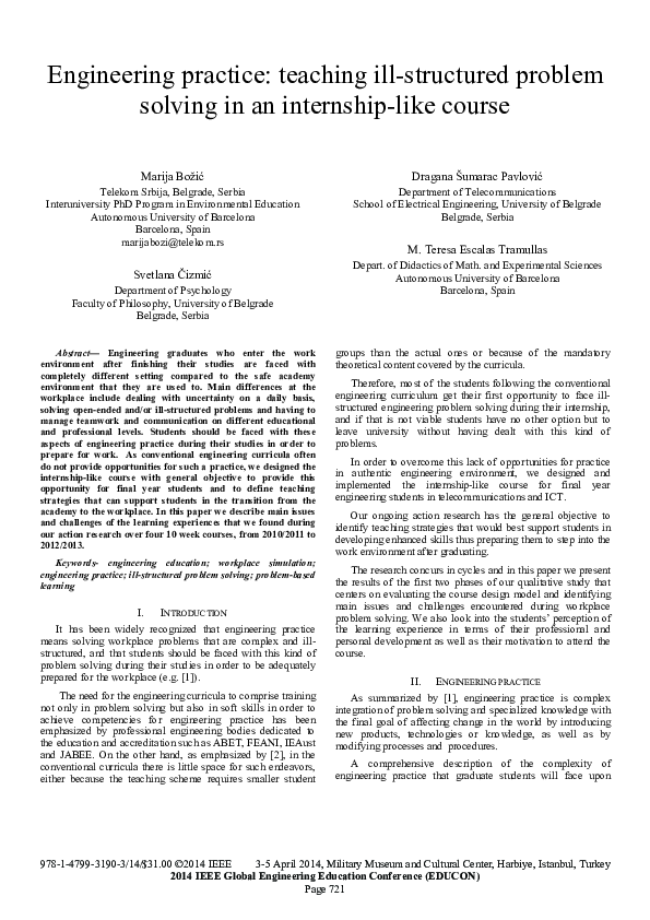 Pdf Engineering Practice Teaching Ill Structured Problem Solving In