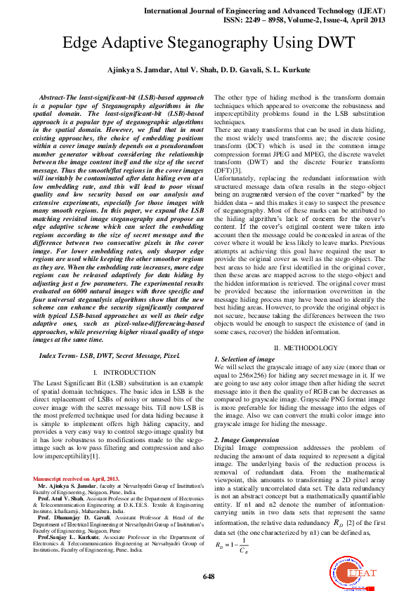 (PDF) Edge Adaptive Steganography Using DWT