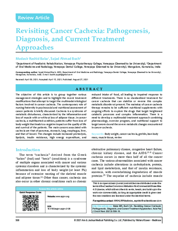 (PDF) Revisiting Cancer Cachexia: Pathogenesis, Diagnosis, and Current ...