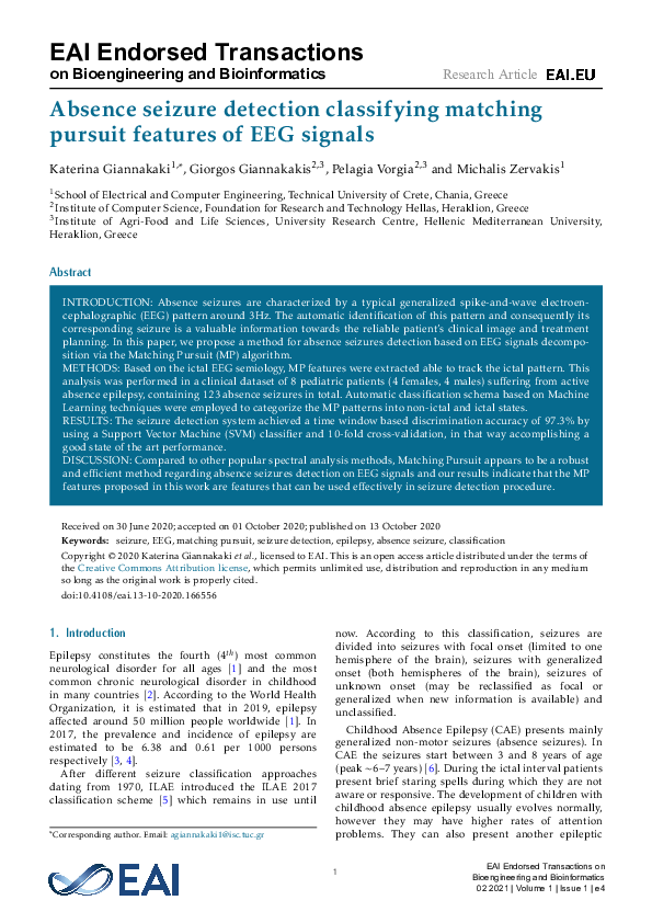 Pdf Detecting Absence Seizures Using Eeg And Matching Pursuit