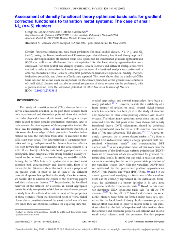 Pdf Assessment Of Density Functional Theory Optimized Basis Sets For Gradient Corrected