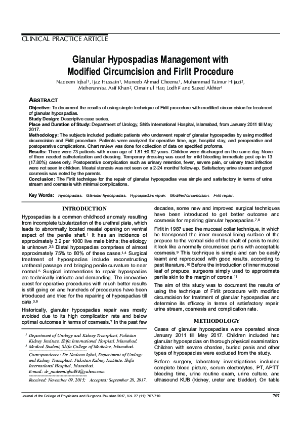 (PDF) Glanular Hypospadias Management with Modified Circumcision and ...