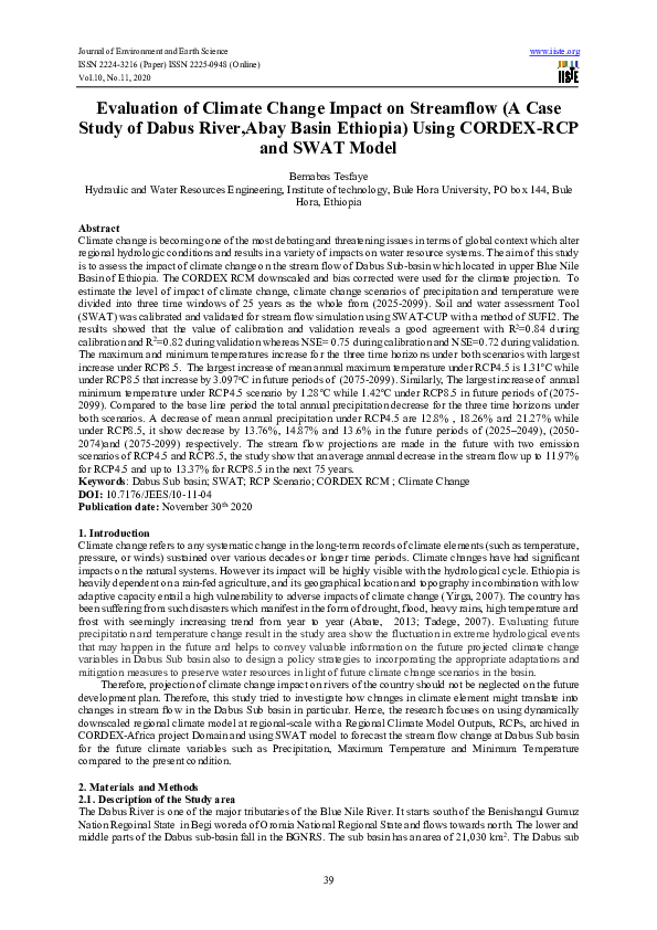 (PDF) Evaluation of Climate Change Impact on Streamflow (A Case Study ...