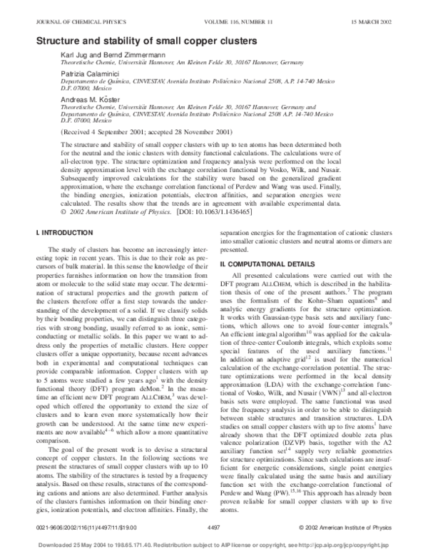(PDF) Structure and stability of small copper clusters