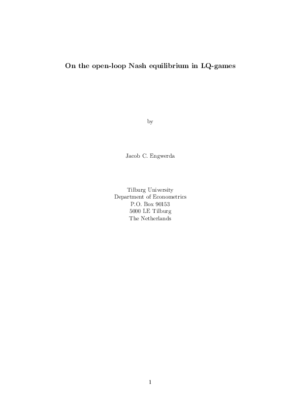 (PDF) Computational Aspects of the (In)finite Planning Horizon Open-loop Nash Equilibrium in LQ ...