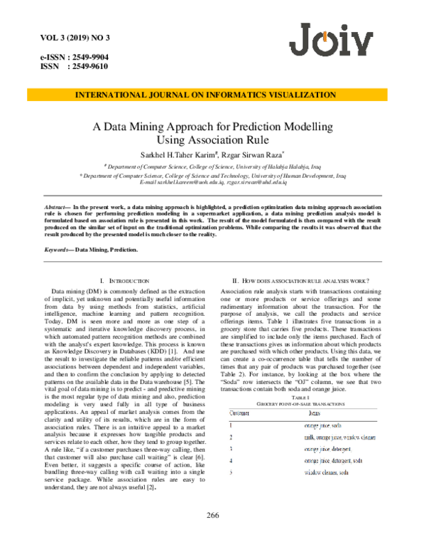 Pdf A Data Mining Approach For Prediction Modeling Using Association Rule