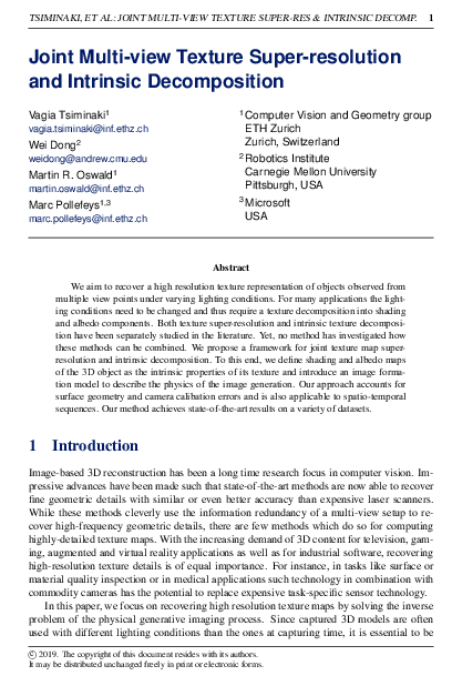 (PDF) Joint Multi-view Texture Super-resolution and Intrinsic Decomposition