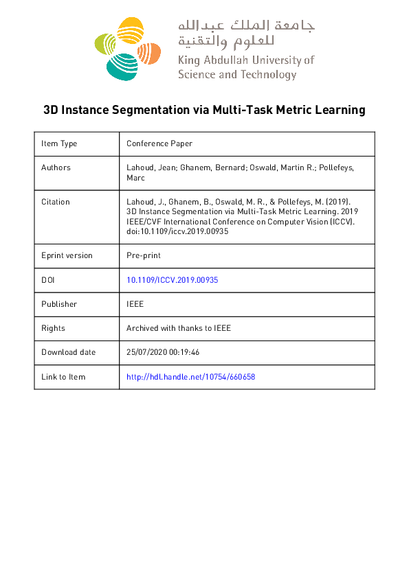 Pdf 3d Instance Segmentation Via Multi Task Metric Learning