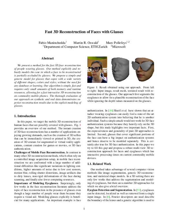 (PDF) Fast 3D Reconstruction of Faces with Glasses