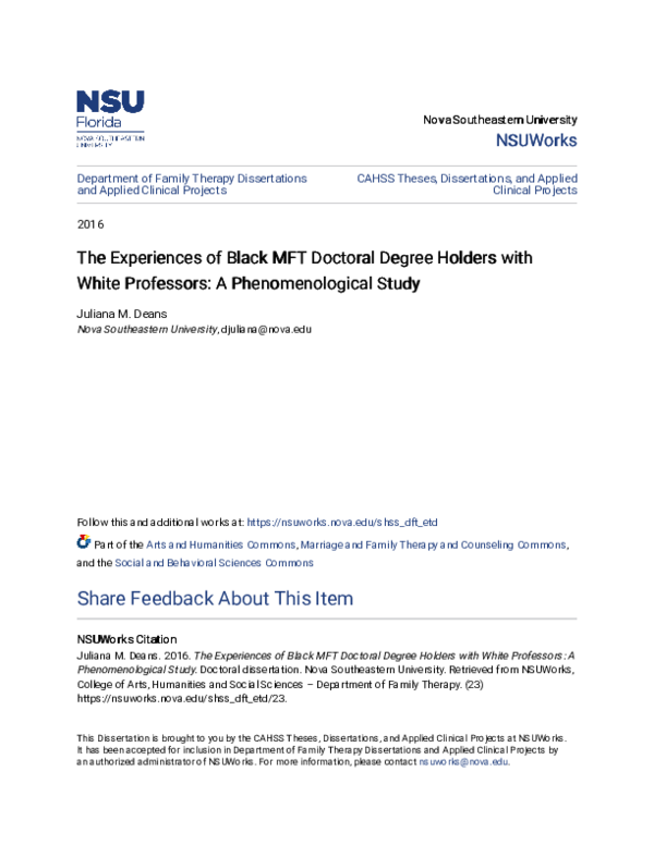 (PDF) The Experiences of Black MFT Doctoral Degree Holders with White ...