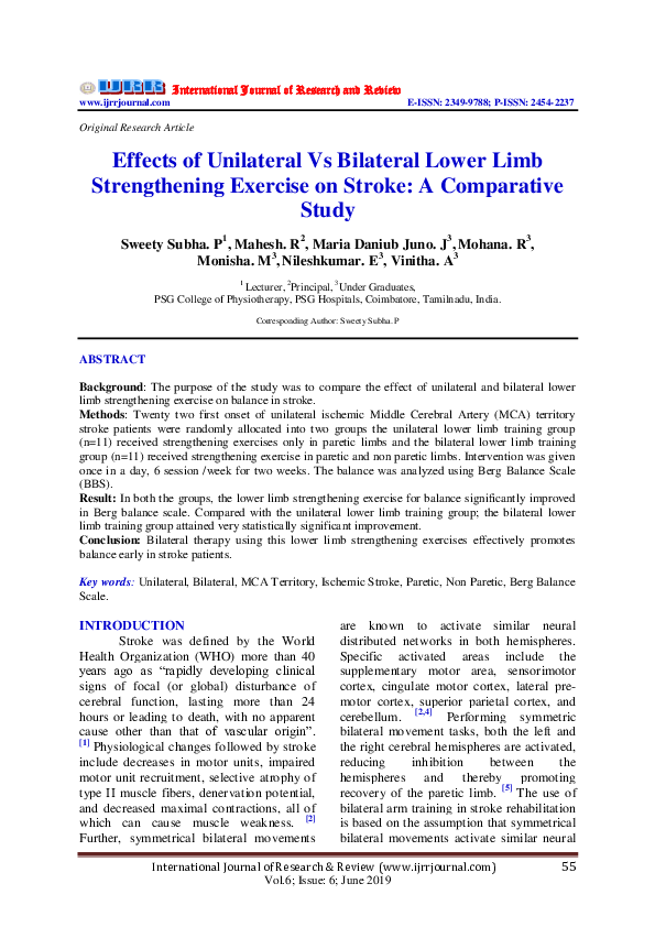 (PDF) Effects of Unilateral Vs Bilateral Lower Limb Strengthening Exercise on Stroke: A ...