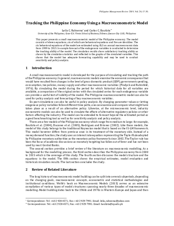 (PDF) Tracking the Philippine Economy Using a Macroeconometric Model
