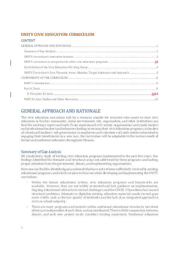 (PDF) UNITY CIVIC EDUCATION CURRICULUM