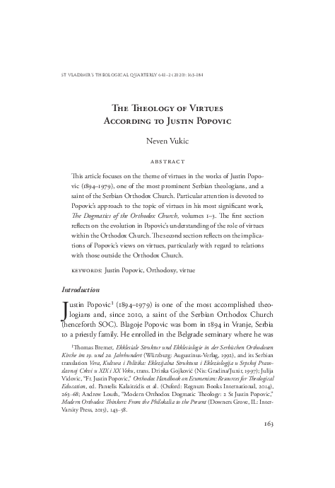 (PDF) The Theology of Virtues According to Justin Popovic