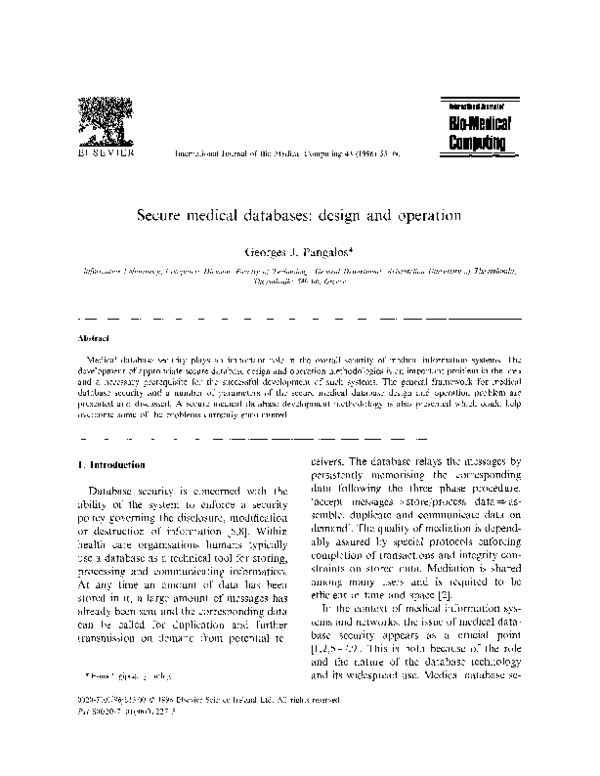 (PDF) Secure medical databases: design and operation