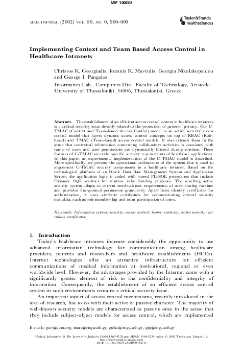 (PDF) Implementing Context and Team Based Access Control In Healthcare ...