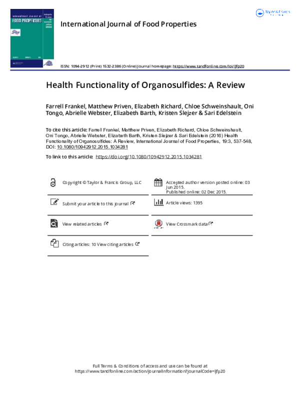 (PDF) Health Functionality of Organosulfides: a Review