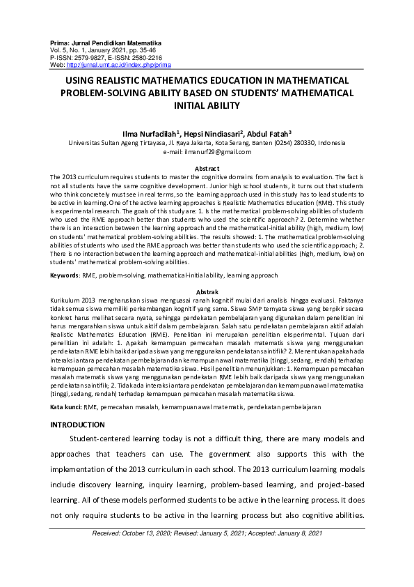(PDF) Using Realistic Mathematics Education in Mathematical Problem ...