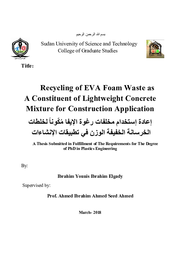 (PDF) Recycling of EVA Foam Waste as A Constituent of Lightweight ...