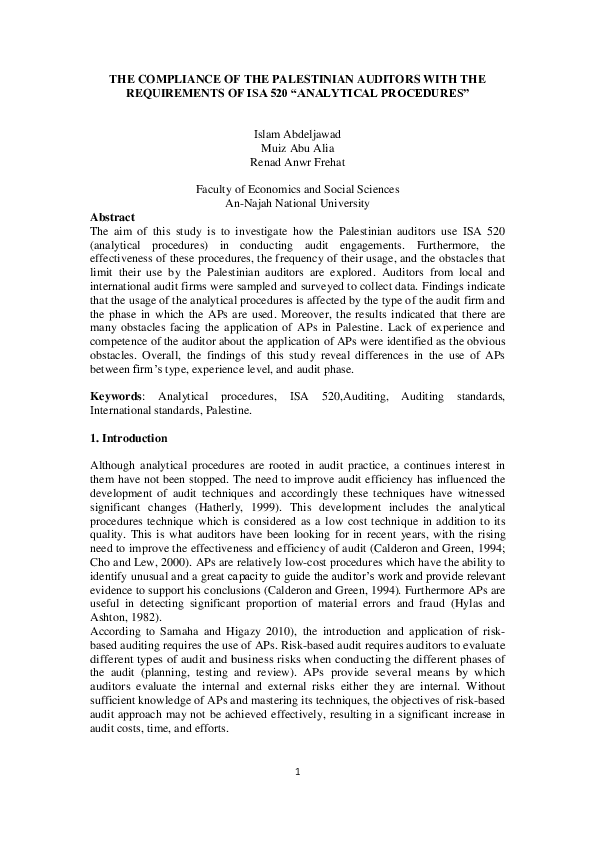 (PDF) The Compliance of the Palestinian Auditors with the Requirements ...