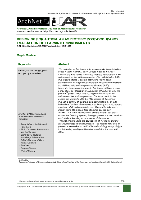 (PDF) Designing for Autism: An Aspectss™ Post-Occupancy Evaluation of ...