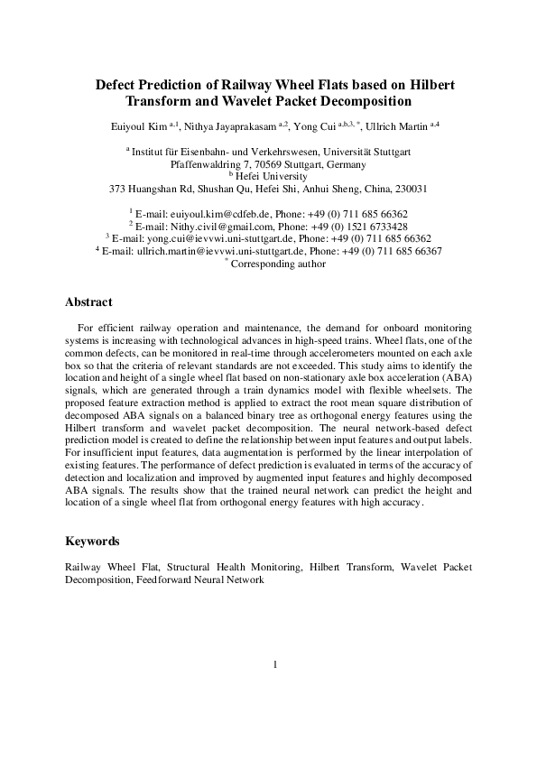 (PDF) Defect Prediction of Railway Wheel Flats based on Hilbert Transform and Wavelet Packet ...