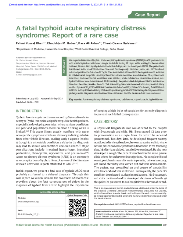 (PDF) A fatal typhoid acute respiratory distress syndrome: Report of a ...