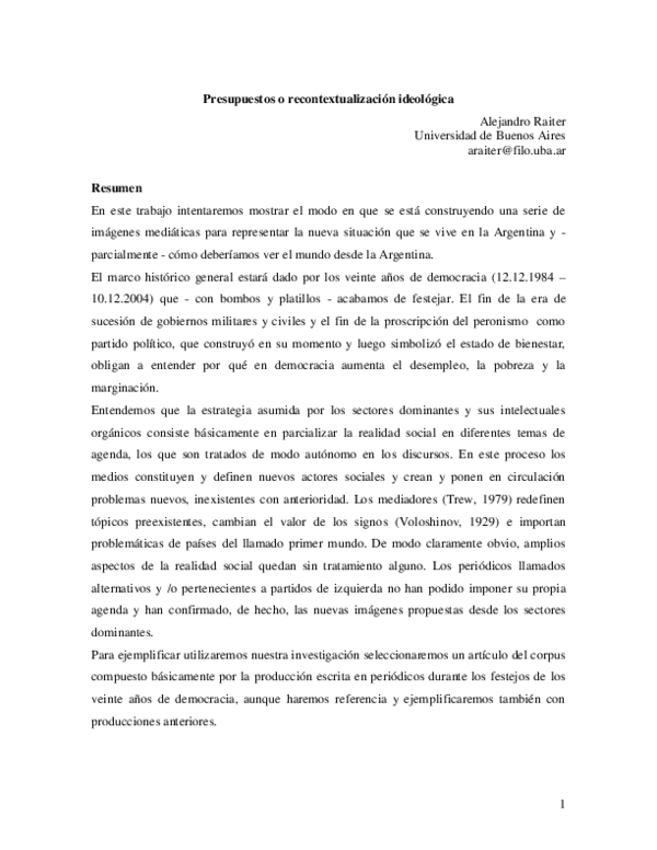 (PDF) Presupuestos o recontextualización ideológica