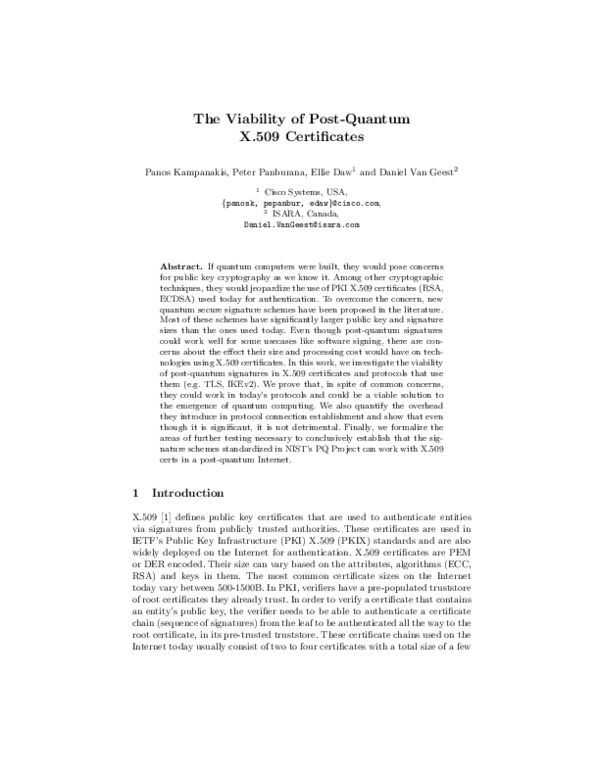 (PDF) The Viability of Post-quantum X.509 Certificates