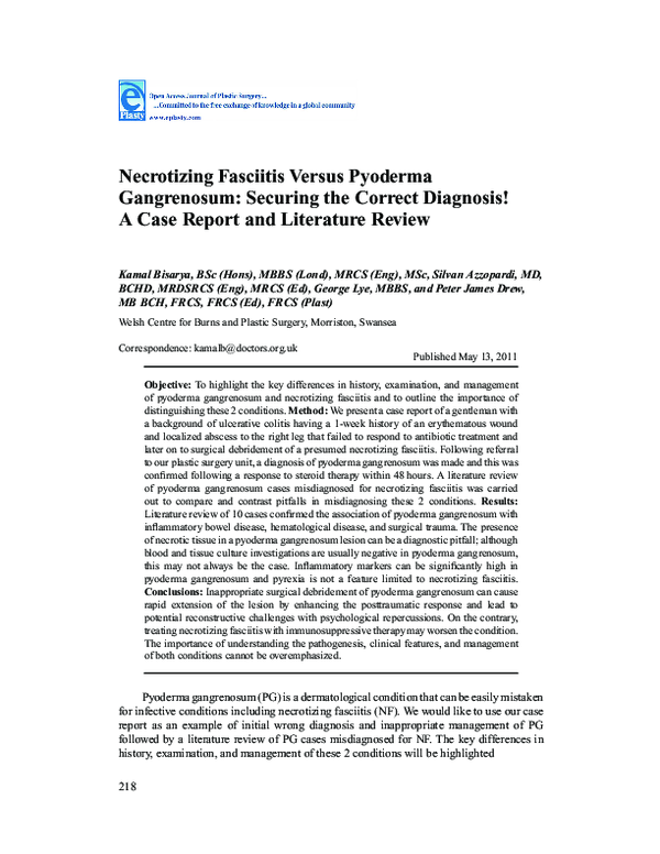 (PDF) Necrotizing Fasciitis Versus Pyoderma Gangrenosum: Securing the ...