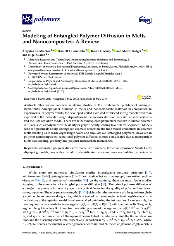 (PDF) Modeling of Entangled Polymer Diffusion in Melts and ...