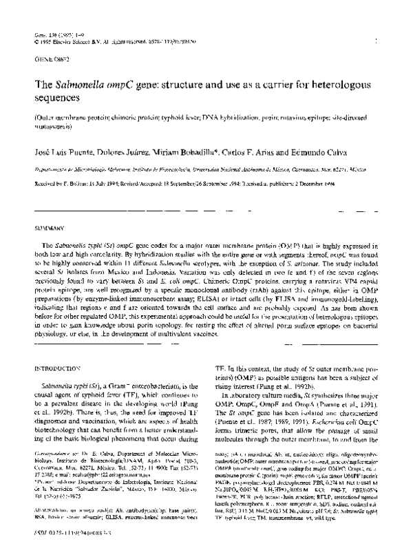 (PDF) The Salmonella ompC gene: structure and use as a carrier for ...