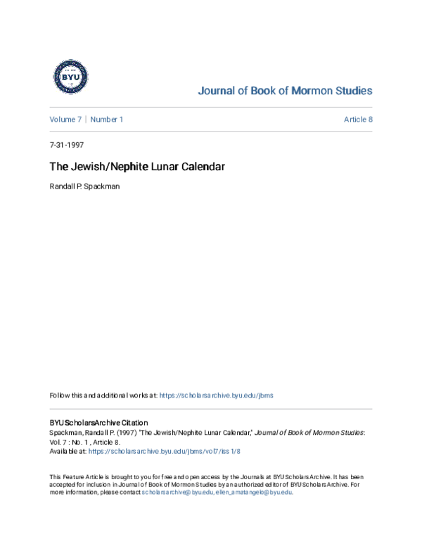 (PDF) The Jewish/Nephite Lunar Calendar