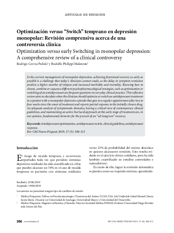 (PDF) Optimización versus “Switch” temprano en depresión monopolar ...