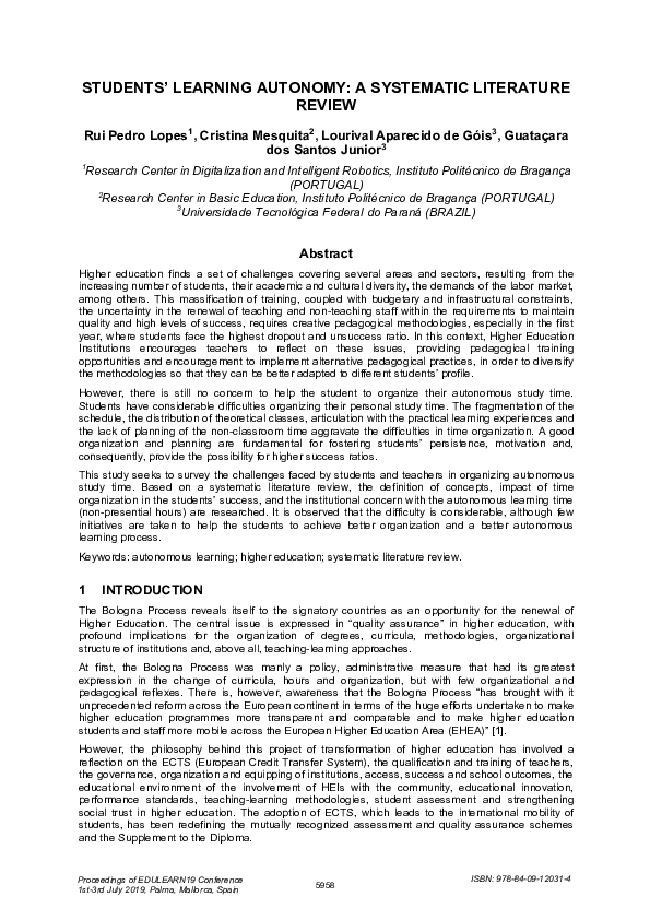 (PDF) Students’ Learning Autonomy: A Systematic Literature Review