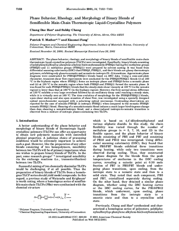 (PDF) Phase behavior, rheology, and morphology of binary blends of semiflexible main-chain ...