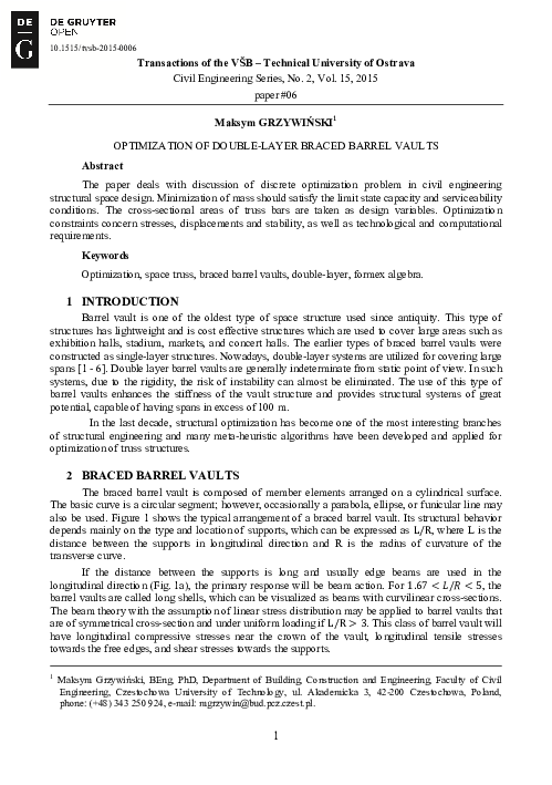 (PDF) Optimization Of Double-Layer Braced Barrel Vaults