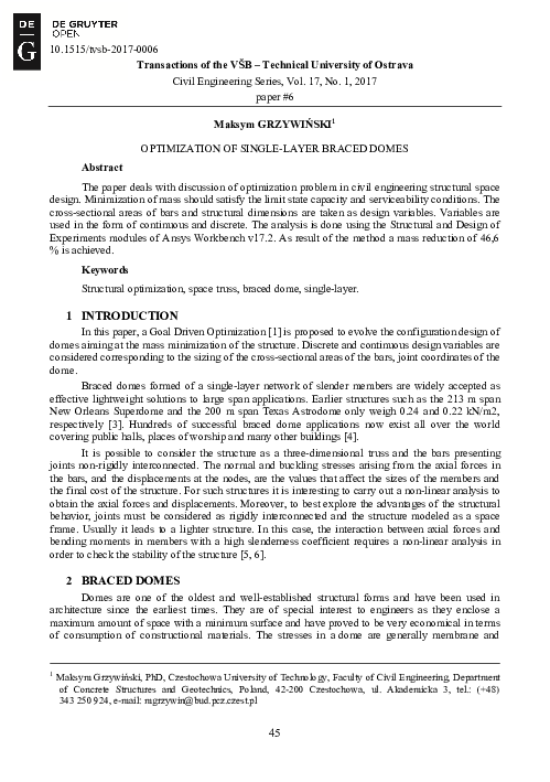 (PDF) Optimization of Single-Layer Braced Domes