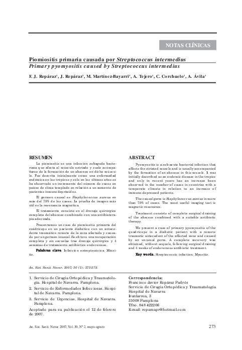(PDF) Primary pyomyositis caused by Streptococcus intermedius