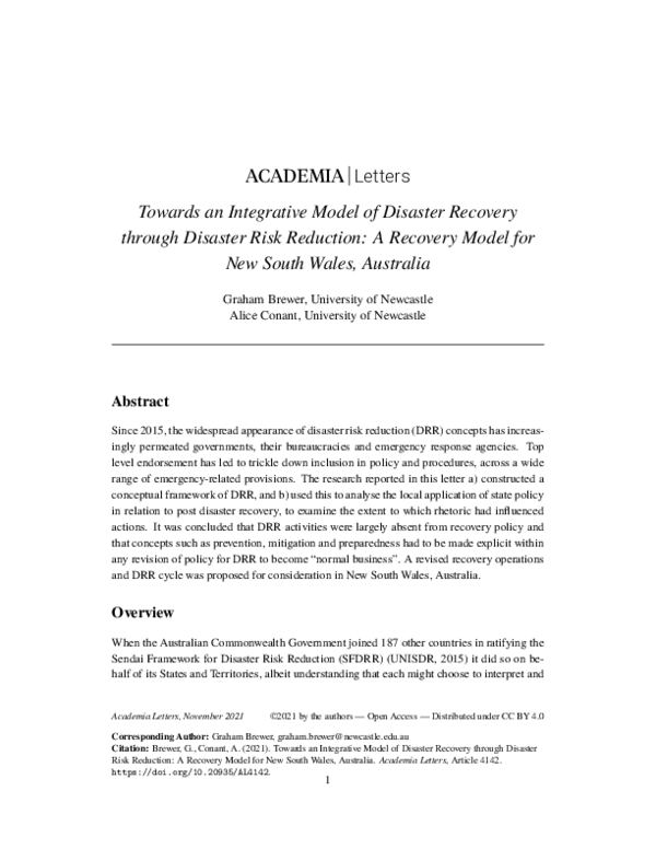 (PDF) Towards an Integrative Model of Disaster Recovery through ...