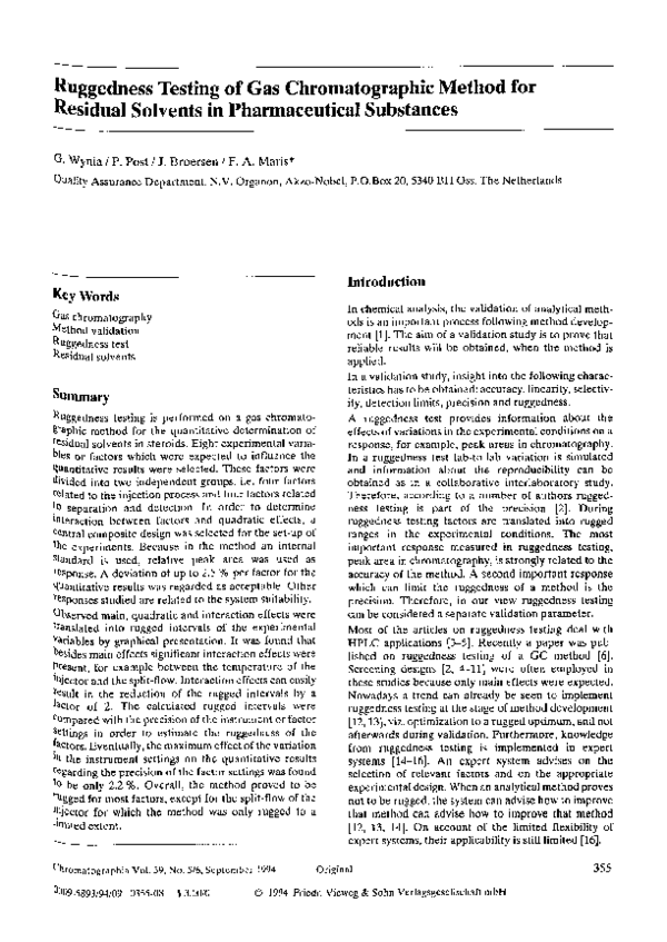 (PDF) Ruggedness testing of gas chromatographic method for residual ...