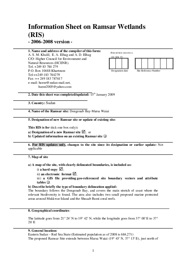 (PDF) Information Sheet on Ramsar Wetlands (RIS)