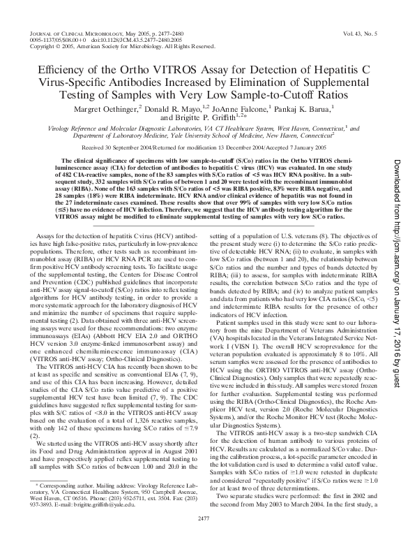 (PDF) Efficiency of the Ortho VITROS Assay for Detection of Hepatitis C ...