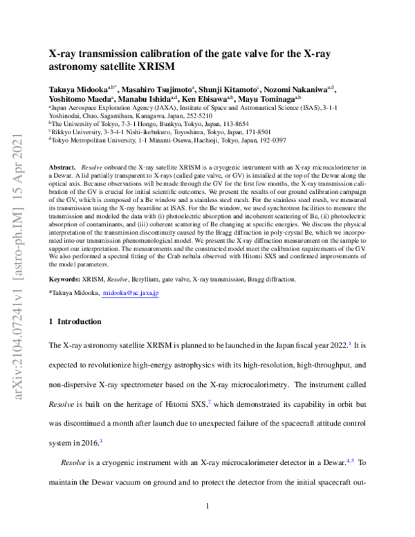 (PDF) X-ray transmission calibration of the gate valve for the x-ray ...